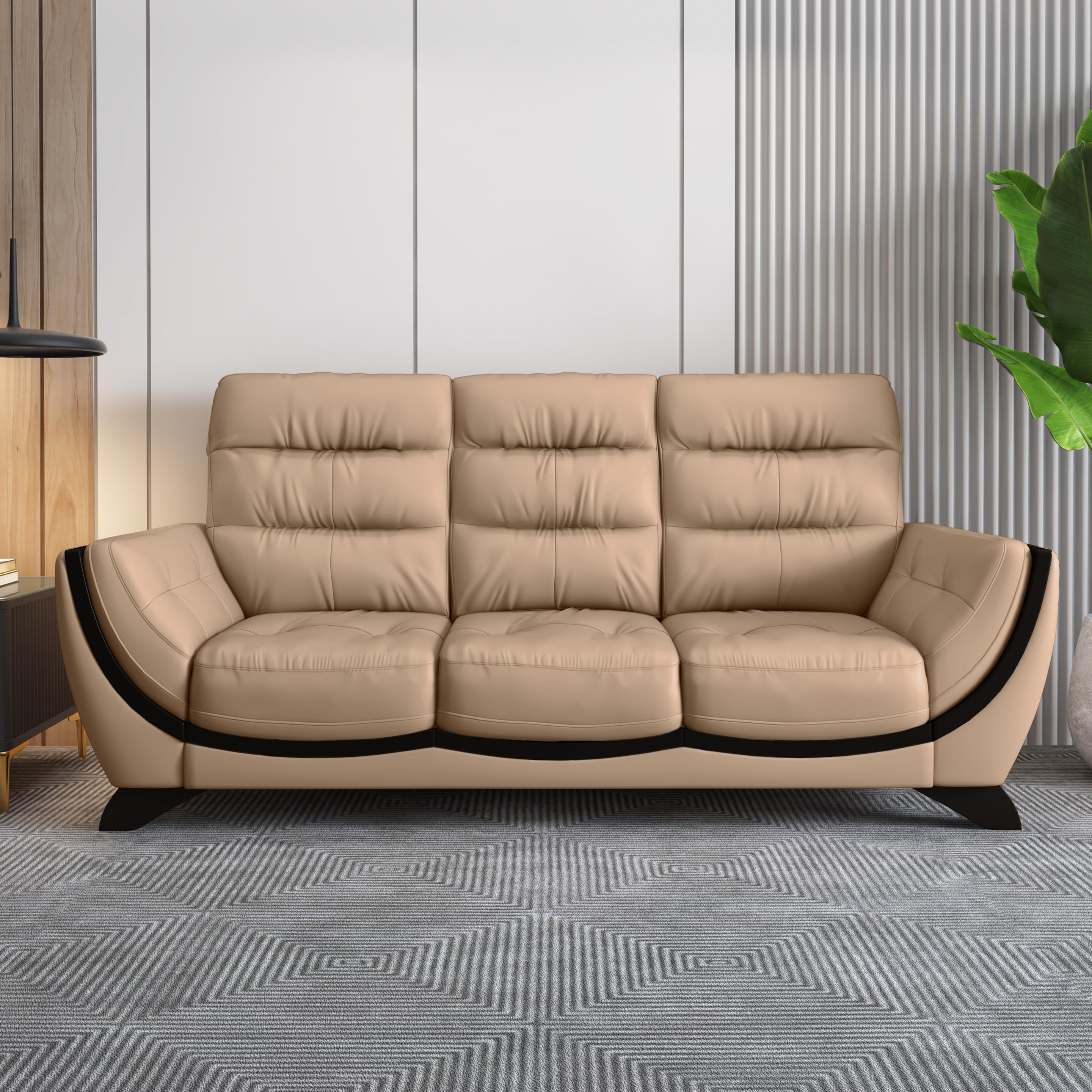 Buy Davos Three Seater Beige Premium Leatherette Sofa Online at Durian