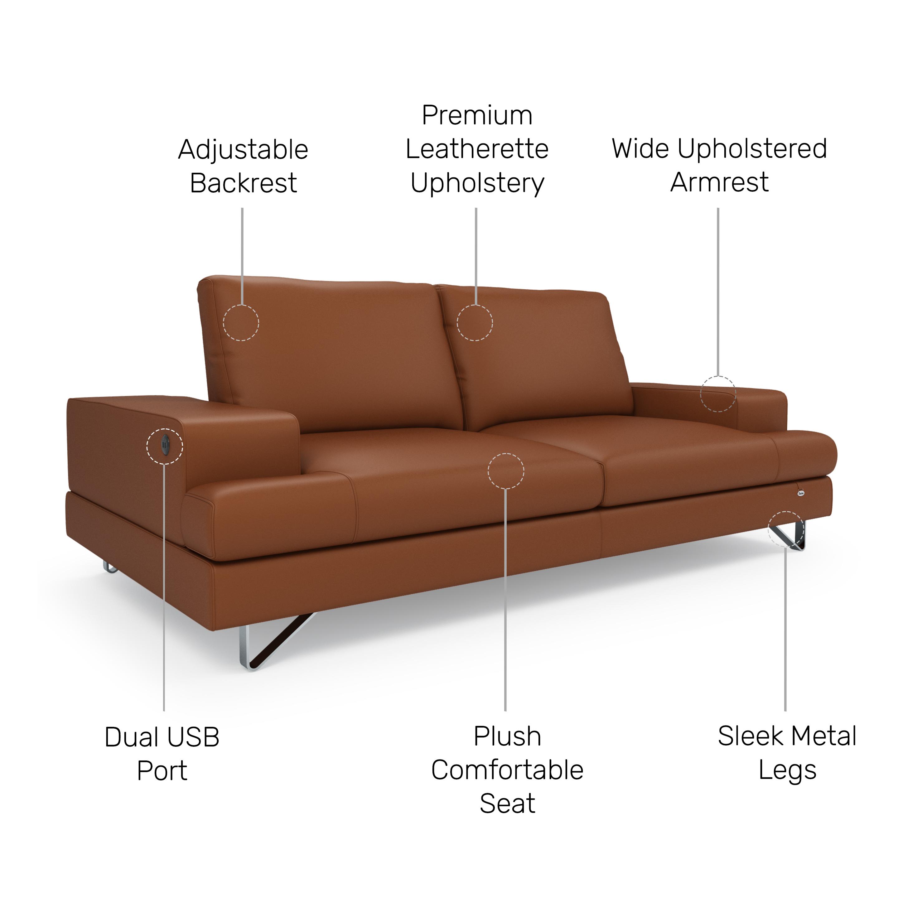 Buy Benjamin Three Seater Cinnamon Brown Leatherette Sofa @Durian