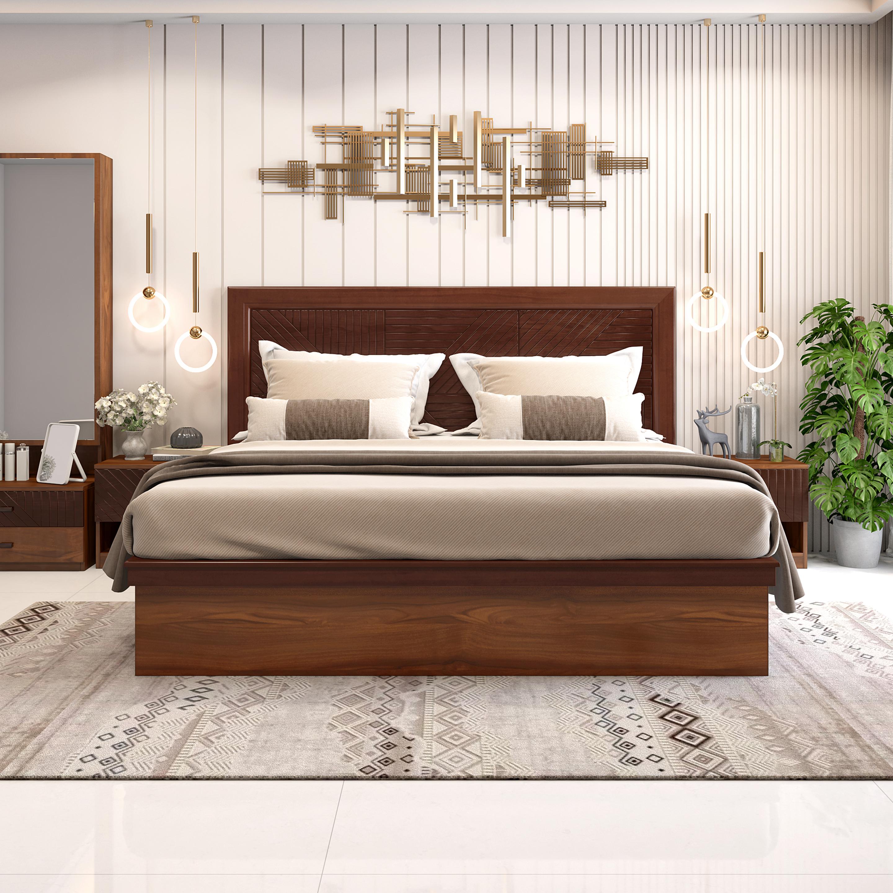 Buy Rebecca Walnut Brown Veneer Queen Size Bed Online at Durian