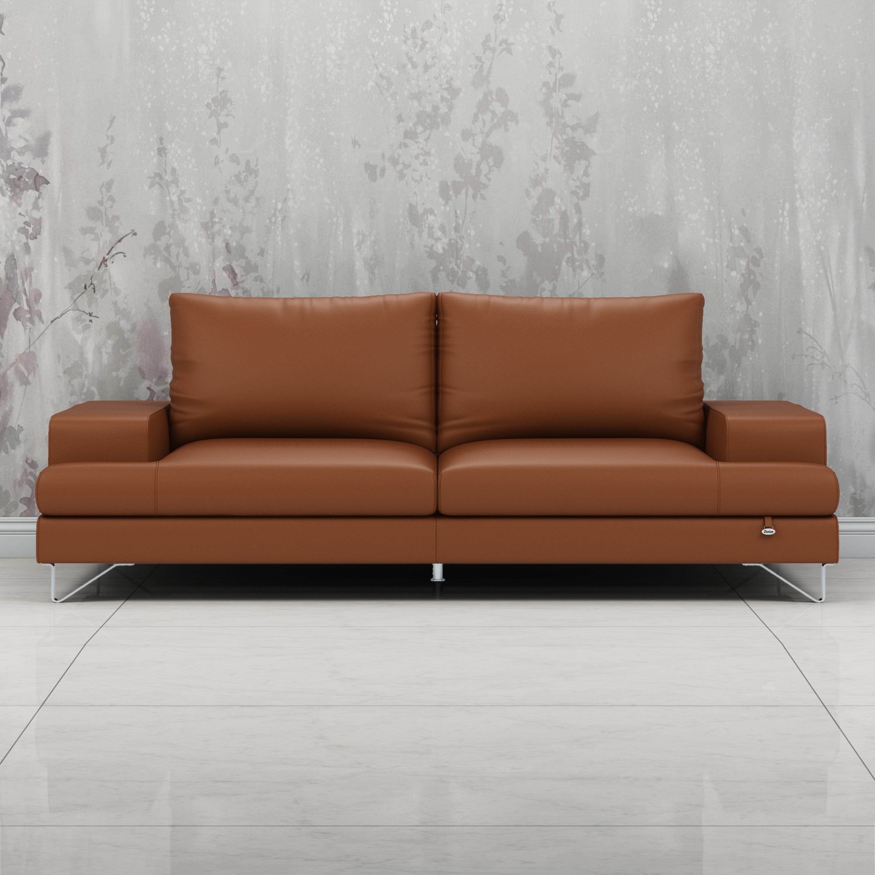 Buy Benjamin Three Seater Cinnamon Brown Leatherette Sofa @Durian