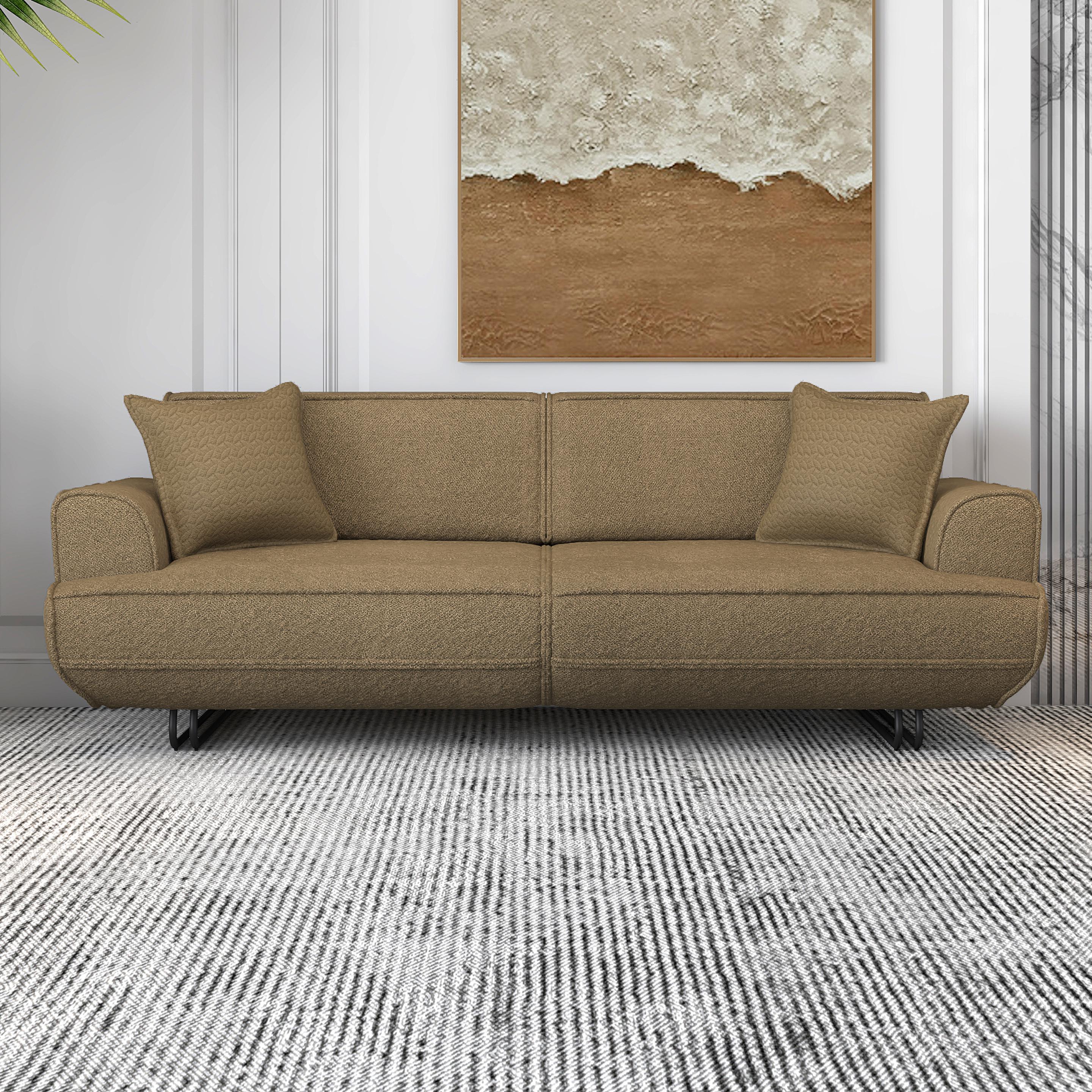 Buy Cassandra Three Seater Tortilla Brown Fabric Sofa at Durian