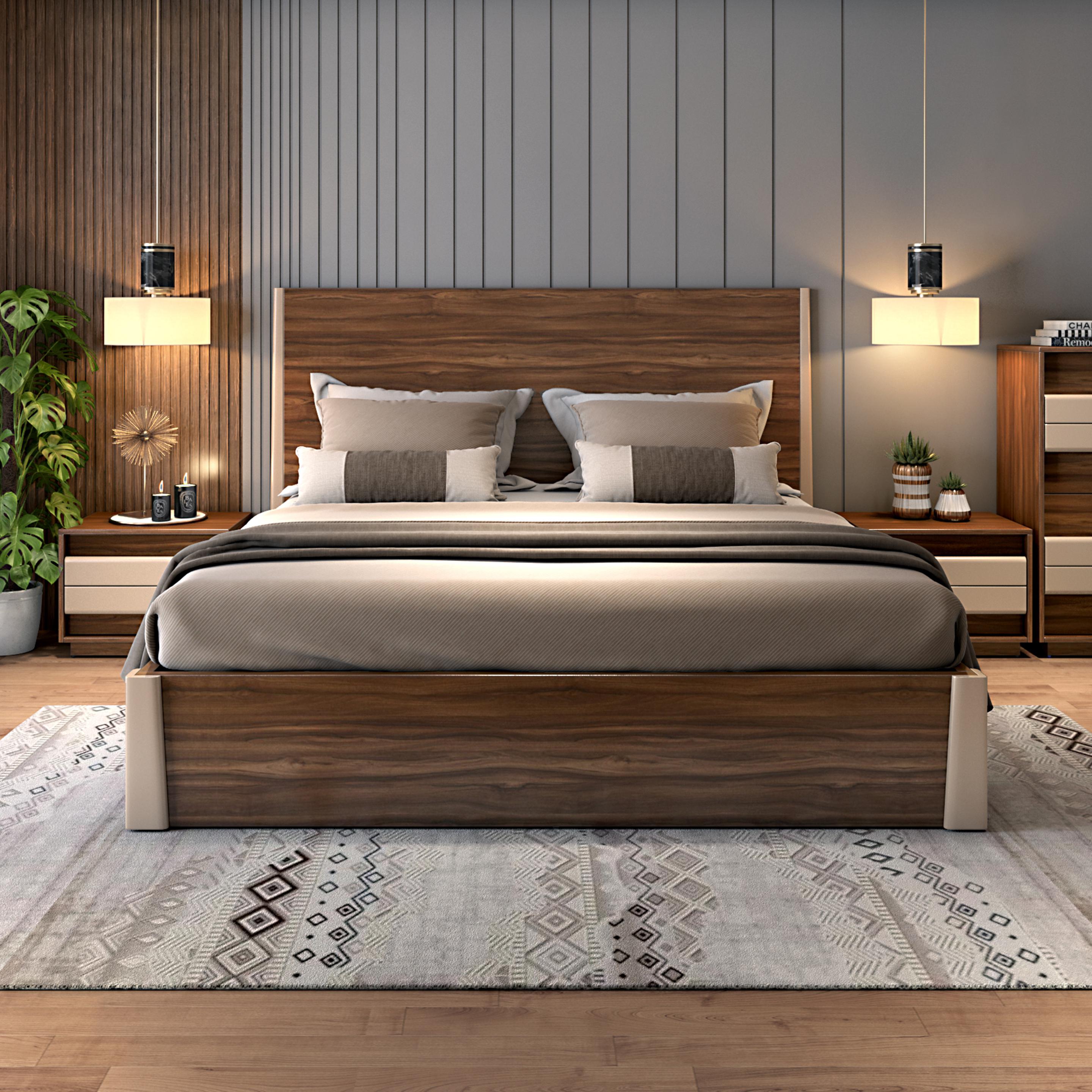 Buy Cecilia Brown Beige Plywood King Bed Online at Durian