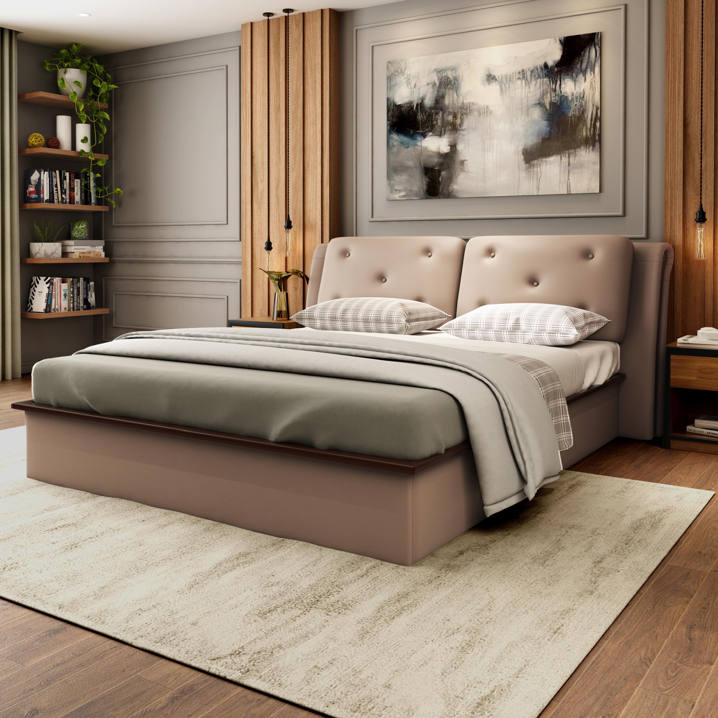 Buy Cambert Mushroom Brown Leatherette Queen Size Bed at Durian