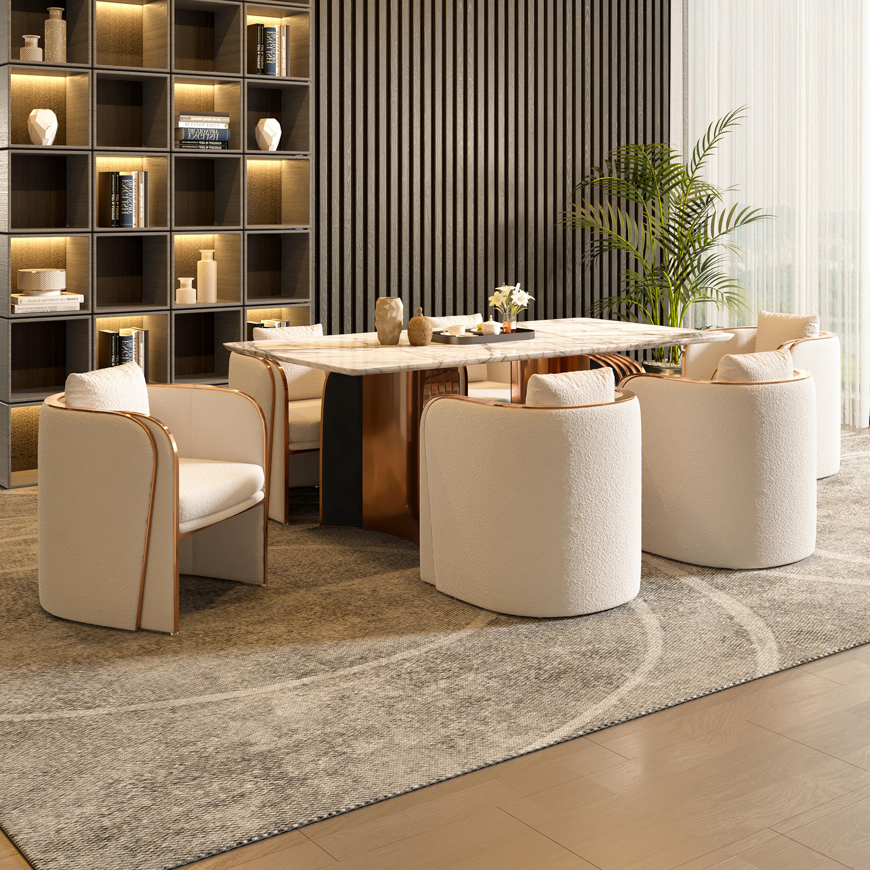 Buy Emory Beige Natural Stone 6 Seater Dining Set Online at Durian