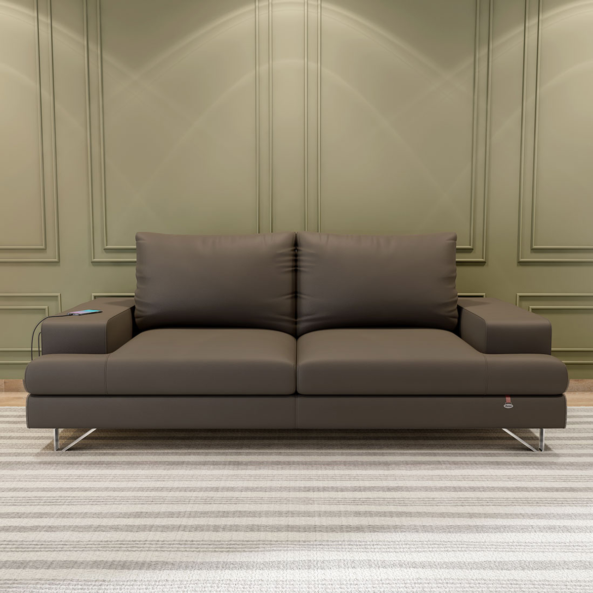 Buy Benjamin 3 Seater Ash Grey leatherette Sofa with Adjustable ...