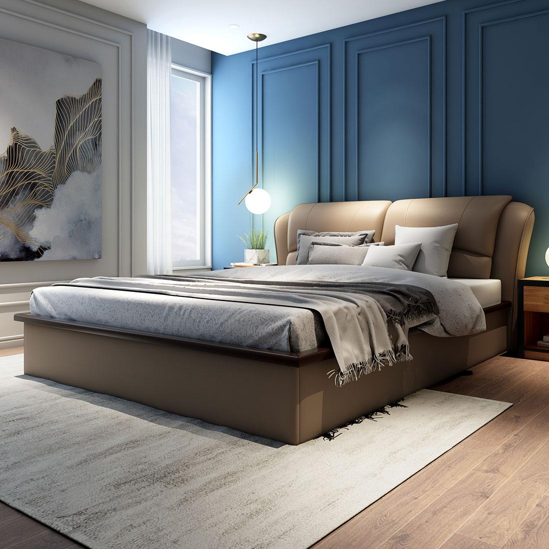 Buy Winston Beige Premium Leatherette Queen Bed Online At Durian